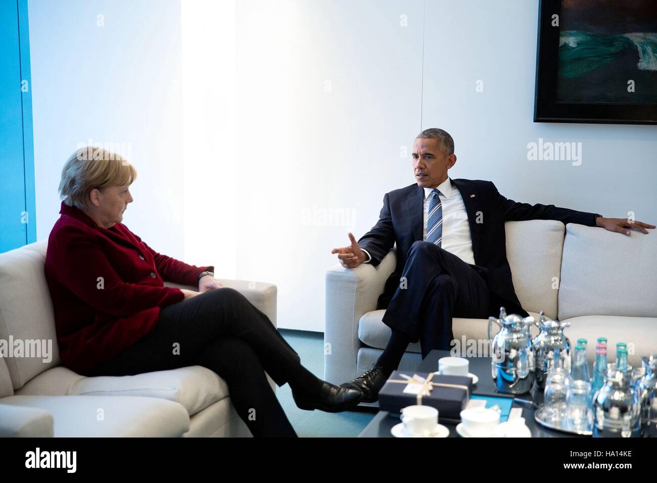 U.S. President Barack Obama meets with German Chancellor Angela Merkel ...