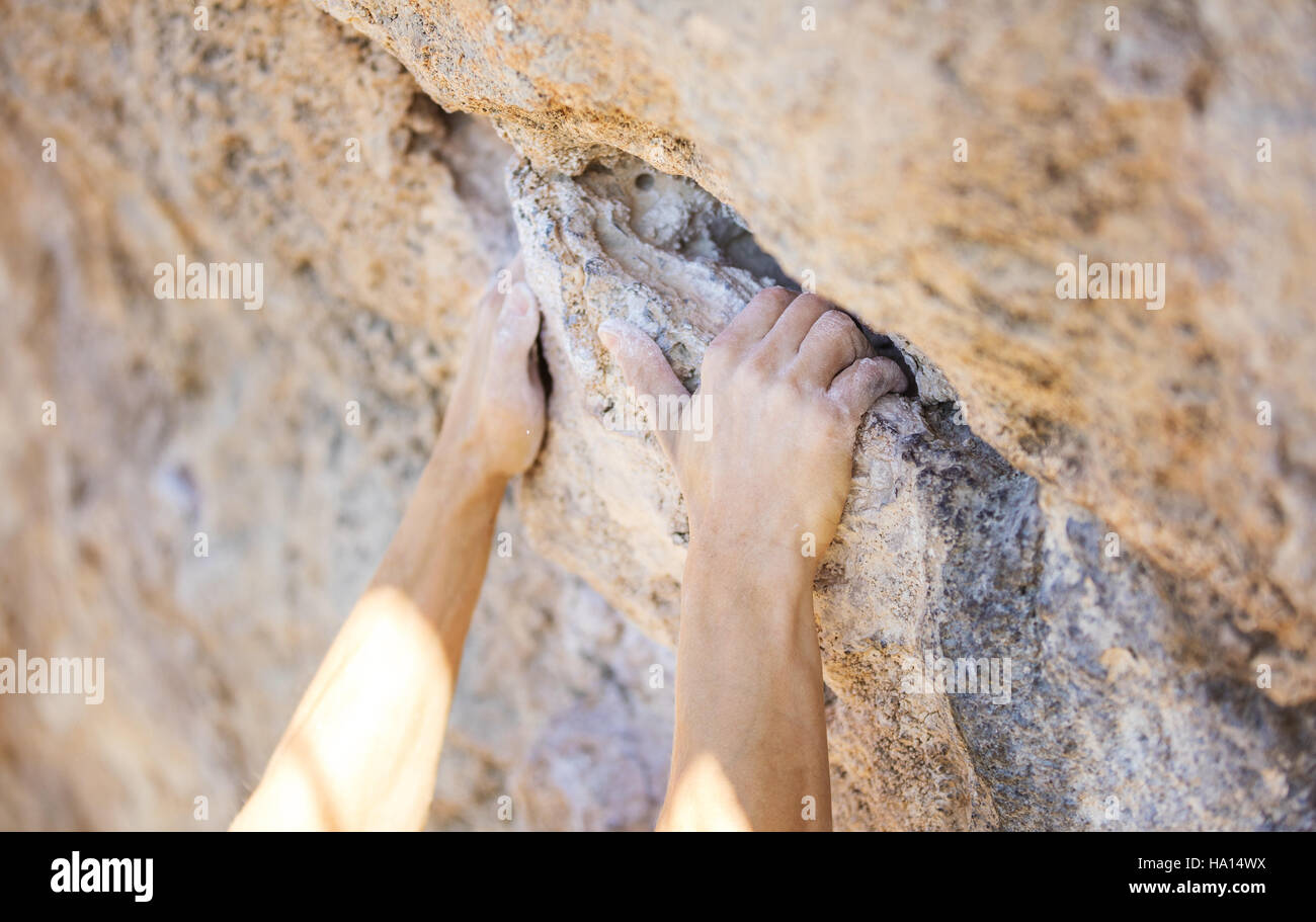 Close up of climber's hands on a cliff Stock Photo - Alamy