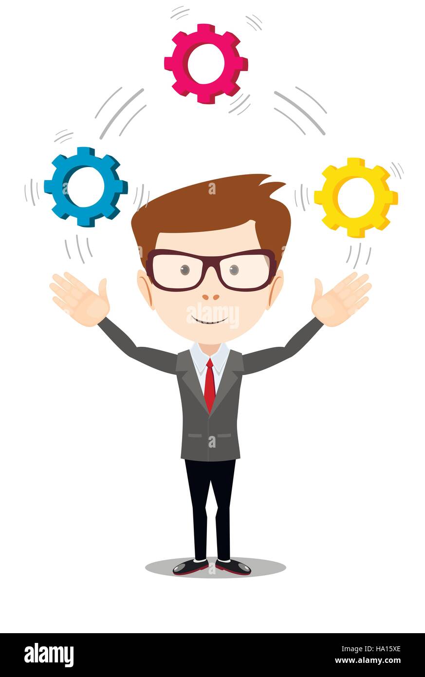 Man juggling with cog wheels, symbolizing strategic thinking ...
