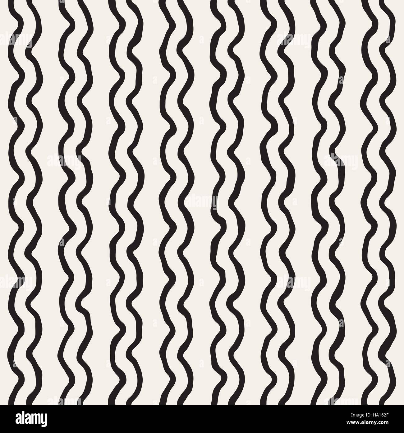 Vector Seamless Black and White Hand Drawn Wavy Stripes Pattern Stock ...