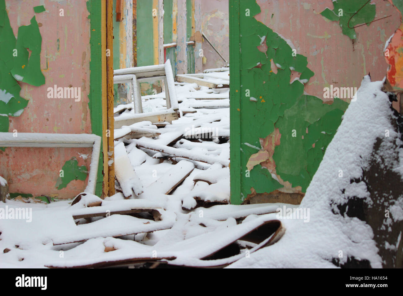 old ruined house covered with snow, apocalypse concept Stock Photo - Alamy