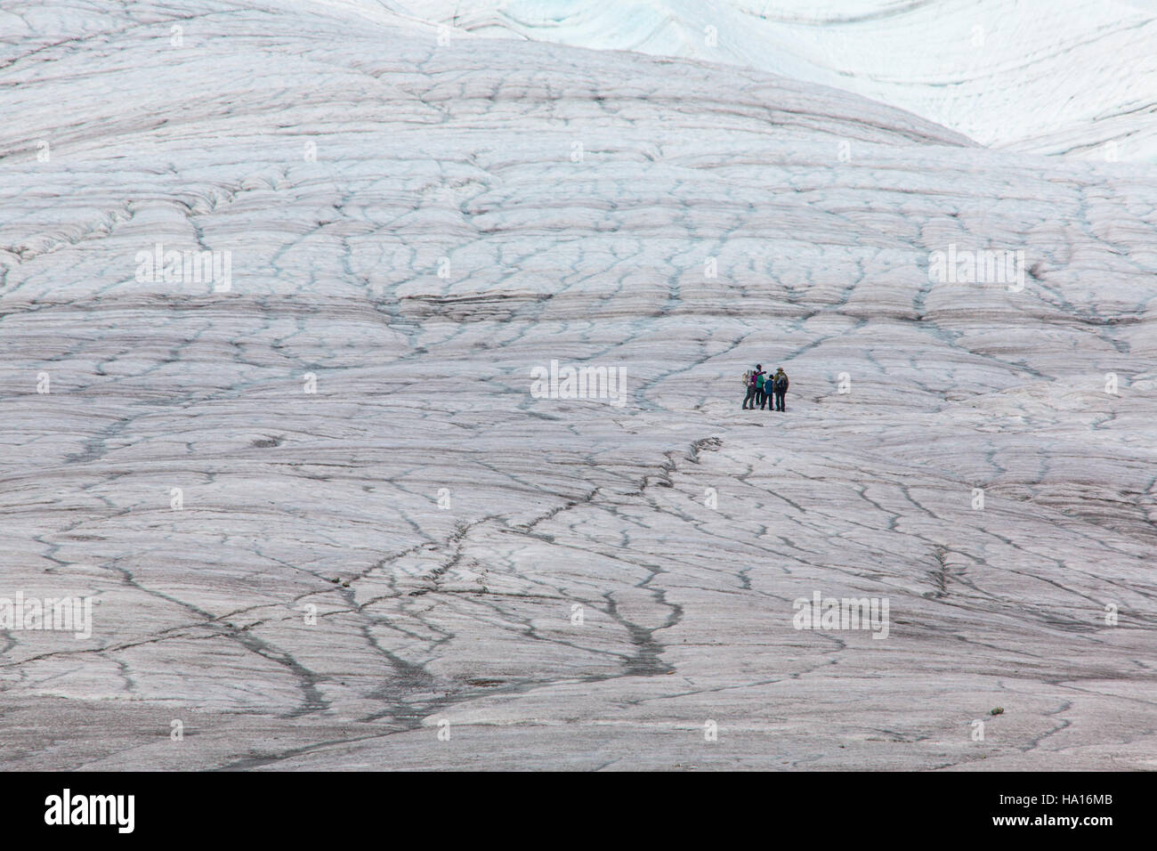 Hikers traverse the Root Glacier in Alaska, experiencing the rugged ...