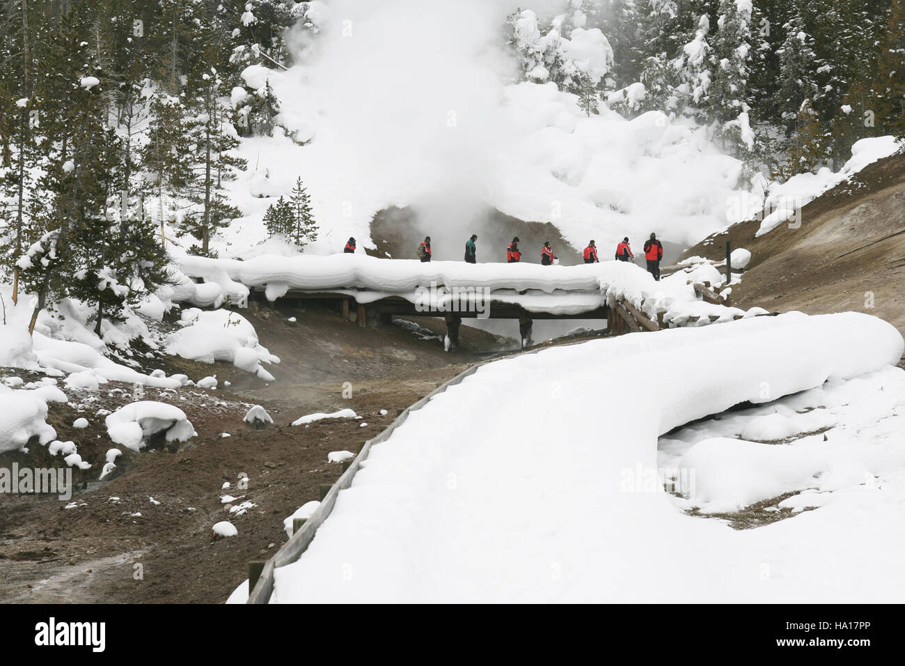 Visitors are seen exploring the Dragon's Mouth Spring, a geothermal ...