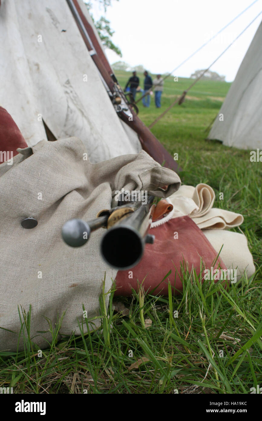 A close-up view of a camp and musket at Valley Forge National ...