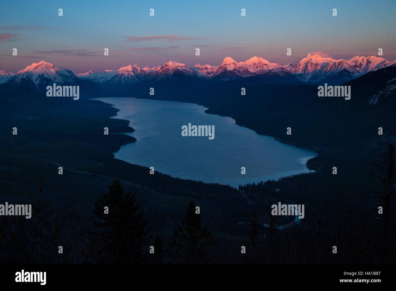 The sunset viewed from Apgar Fire Lookout in Glacier National Park ...