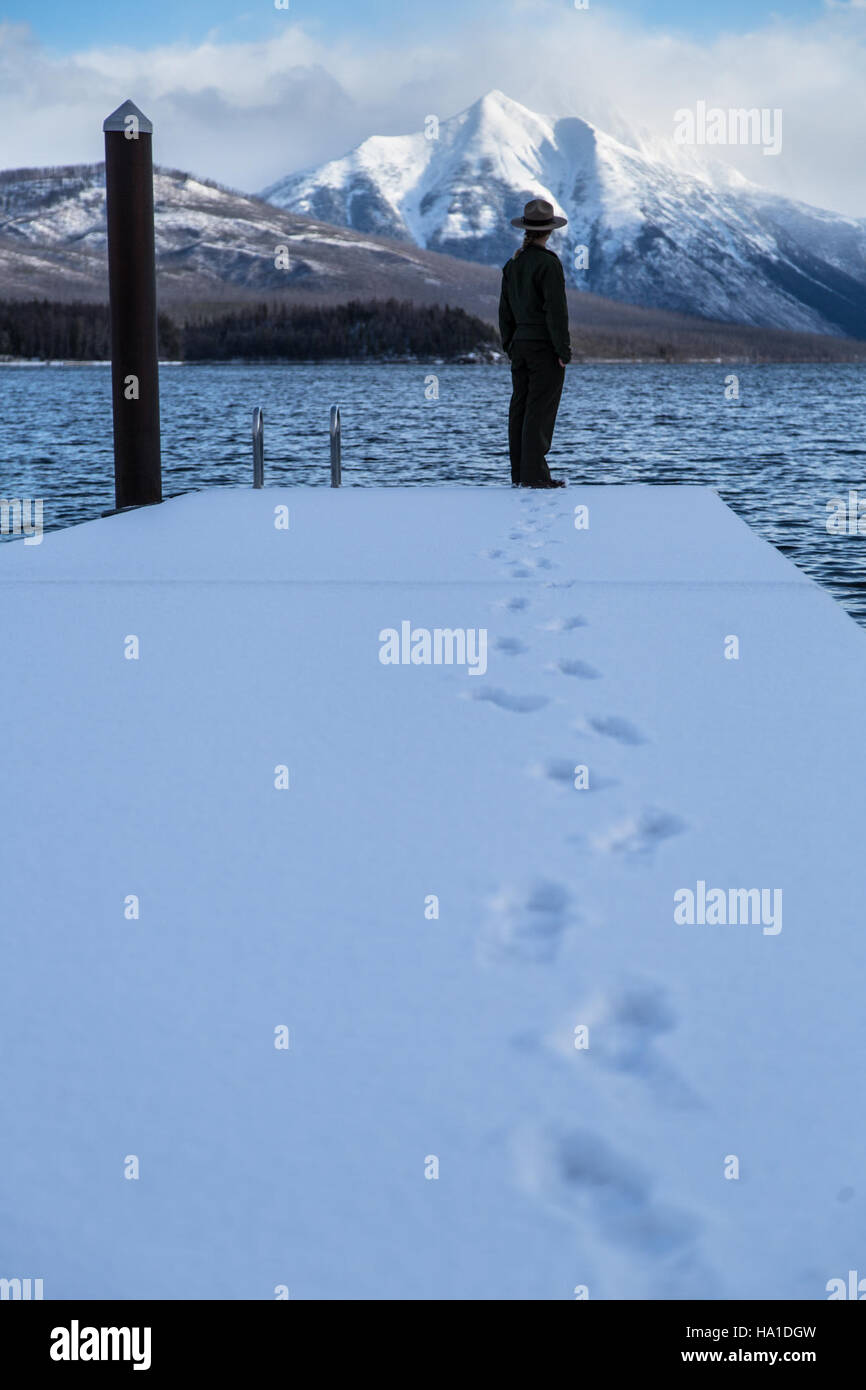 Ranger Amanda is seen enjoying the scenic view from Apgar Boat Dock in ...