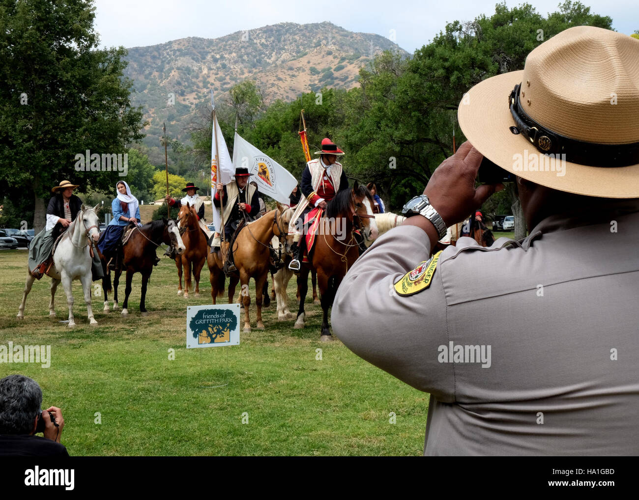 A photograph marking the arrival of an expedition at the Anza Trail ...