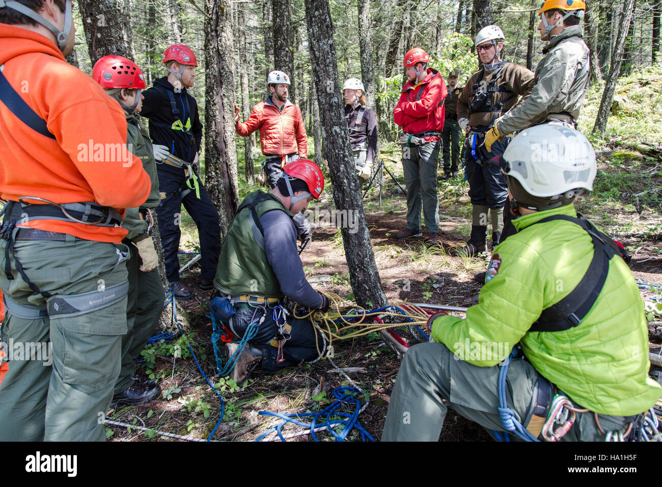 This photo shows a high-angle rescue training exercise at Glacier ...