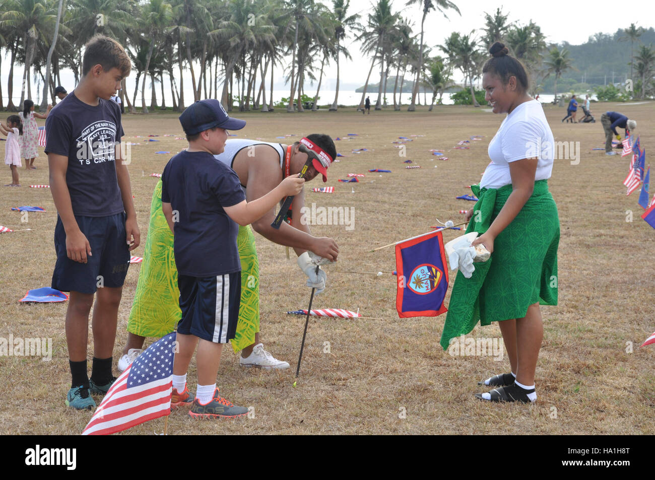 A historical photograph depicting a scene from the Pacific Theater ...