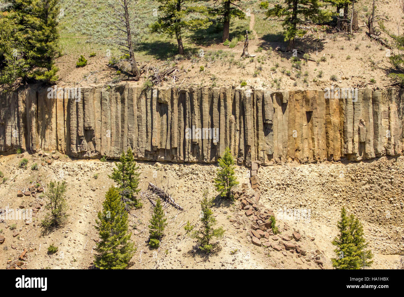 This image shows the columnar basalt formations in Yellowstone National ...