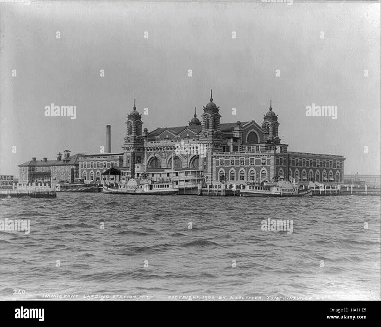 An iconic photograph from 1905 of Ellis Island, a historic immigration ...