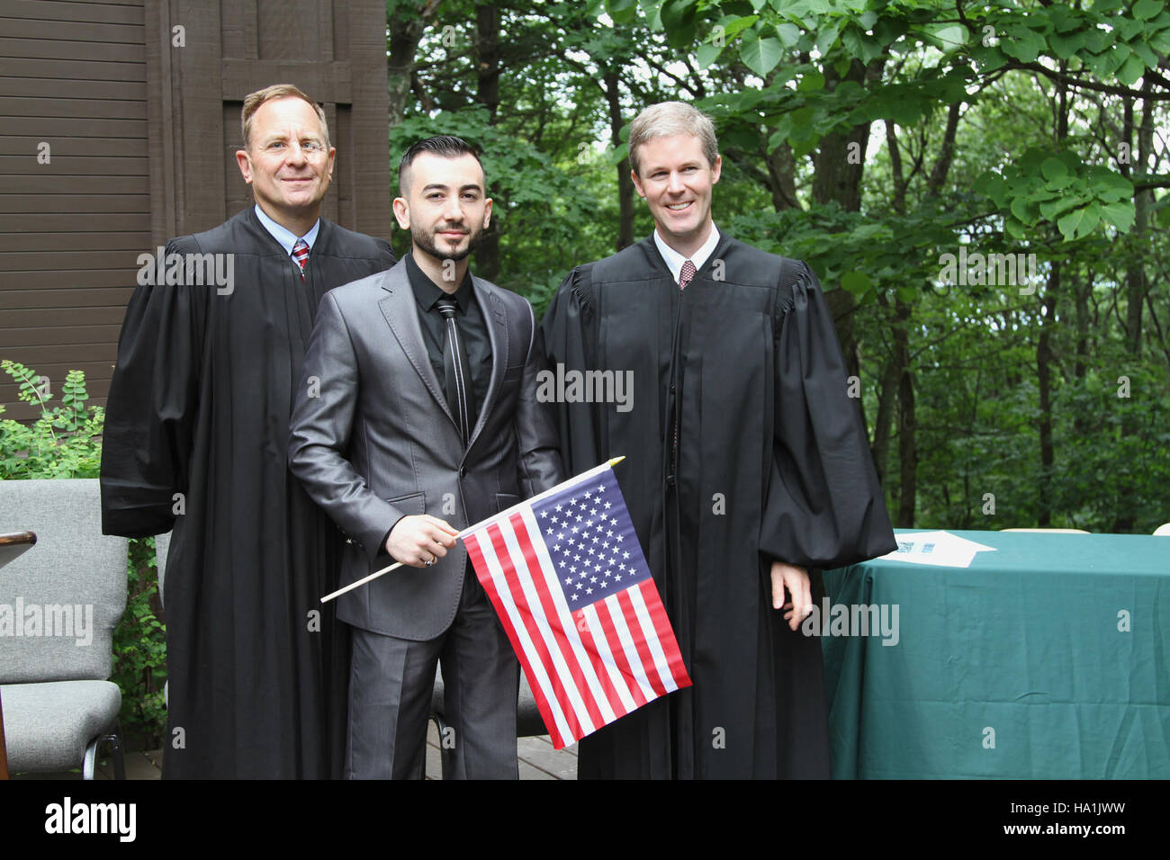 This image captures a naturalization ceremony, an official event where ...