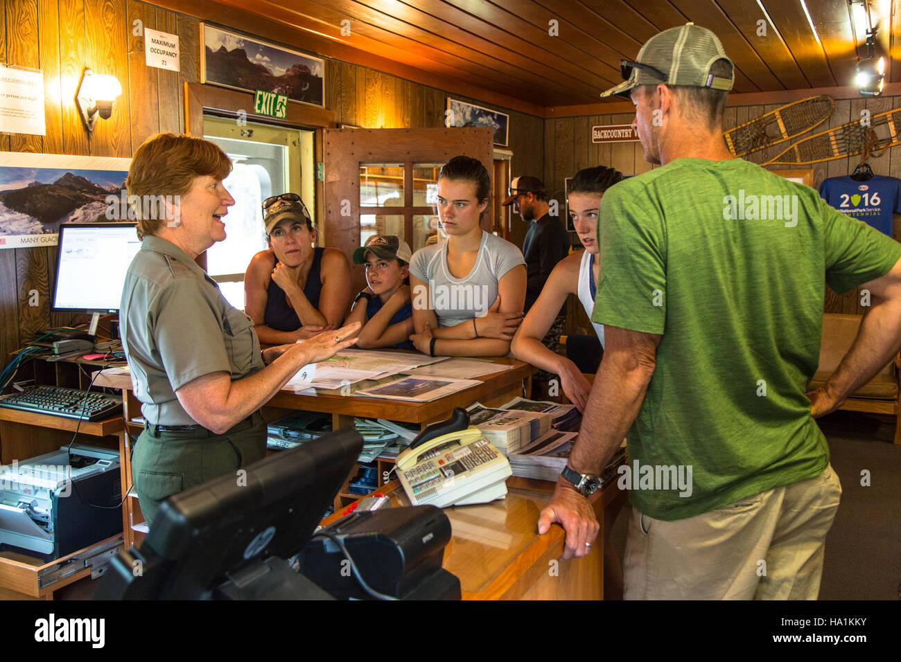 Visitors at Glacier National Park's Many Glacier Ranger Station ...