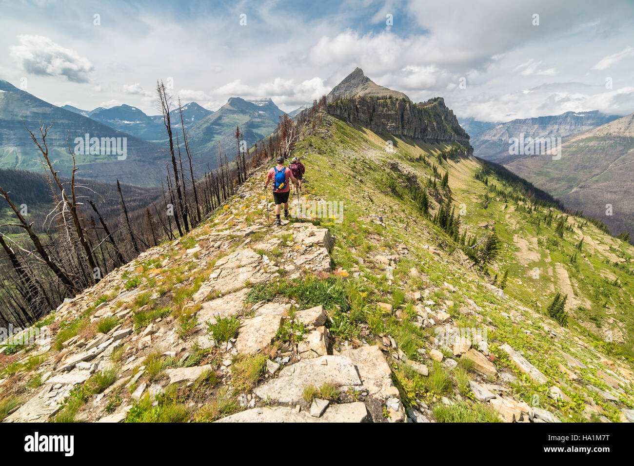 Hikers on the Tinkham Mountain Ridge in Glacier National Park enjoy ...