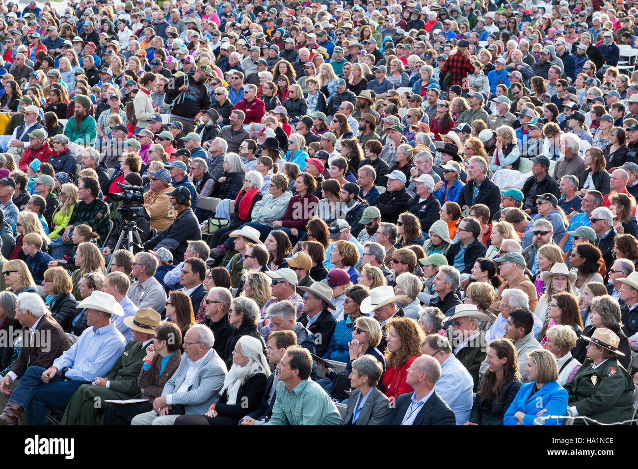 A crowd gathers to enjoy the natural wonders of Yellowstone National ...