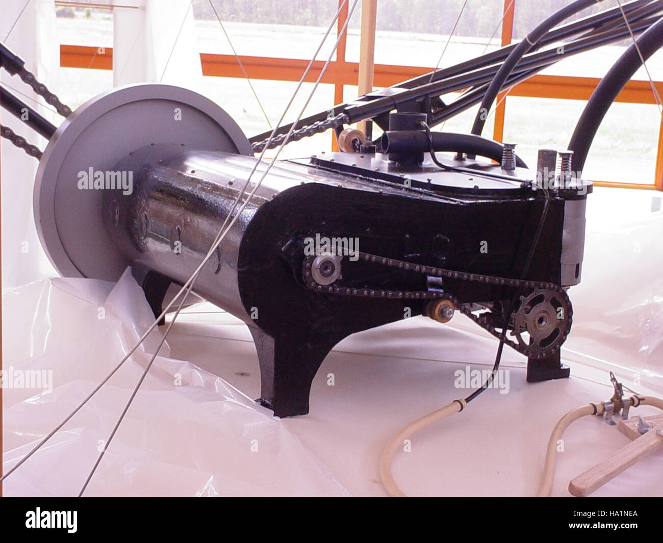 This image shows the reproduction of the Wright brothers' historic engine at the Wright Brothers ...