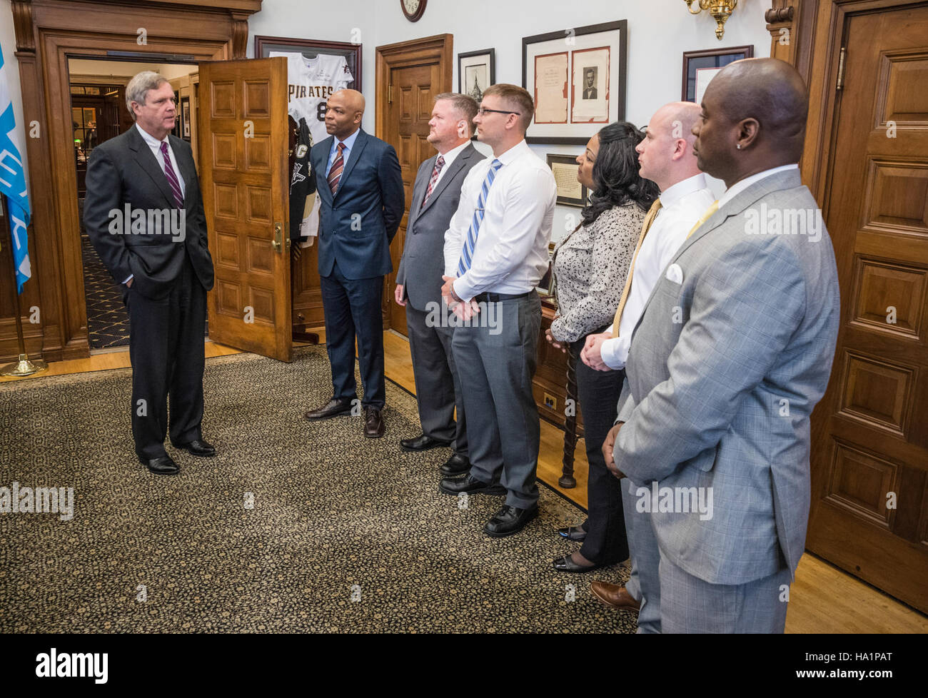 This image shows a meeting in the Secretary's Conference Room at the U ...