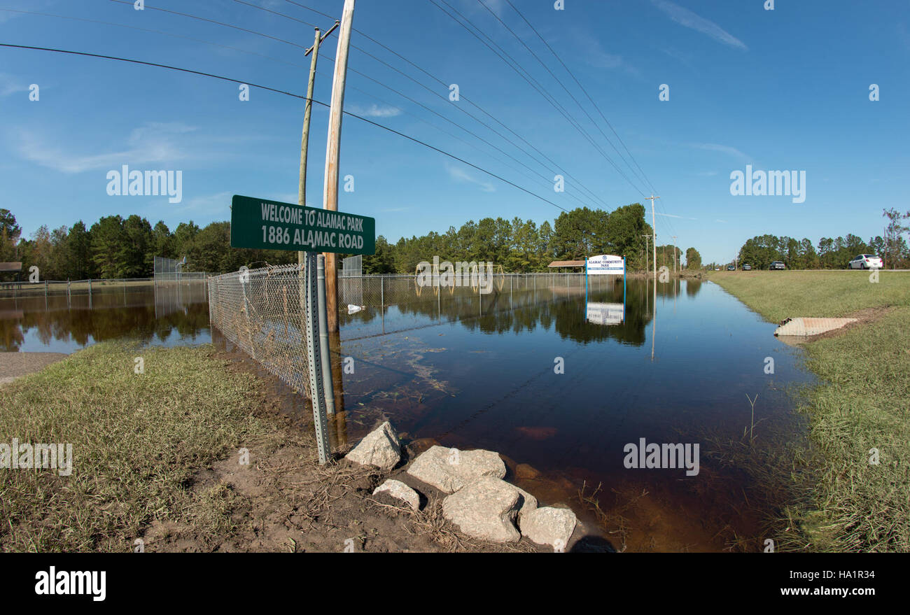 This image shows the aftermath of Hurricane Matthew, with floodwater ...