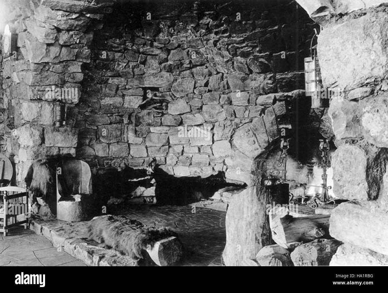 This historical photograph shows the interior of Hermits Rest at the ...