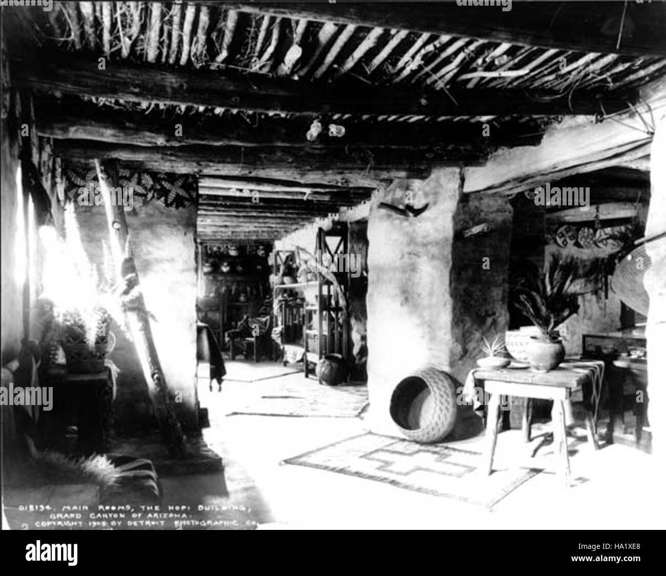 This historic image showcases the interior of the Hopi House at the ...