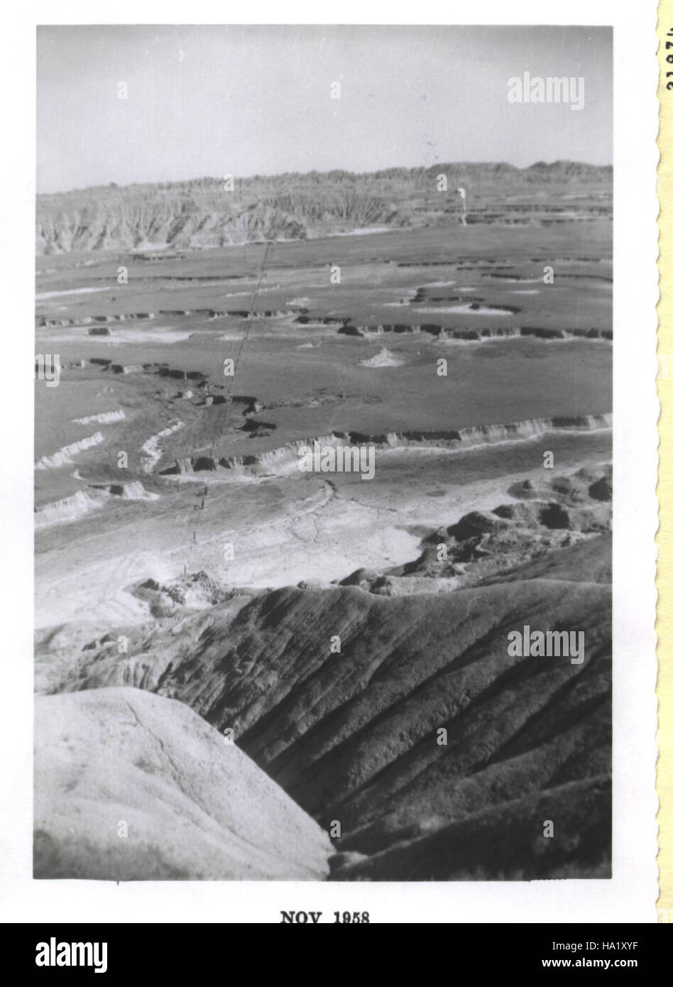 Aerial view of fence construction in Badlands National Park. This ...