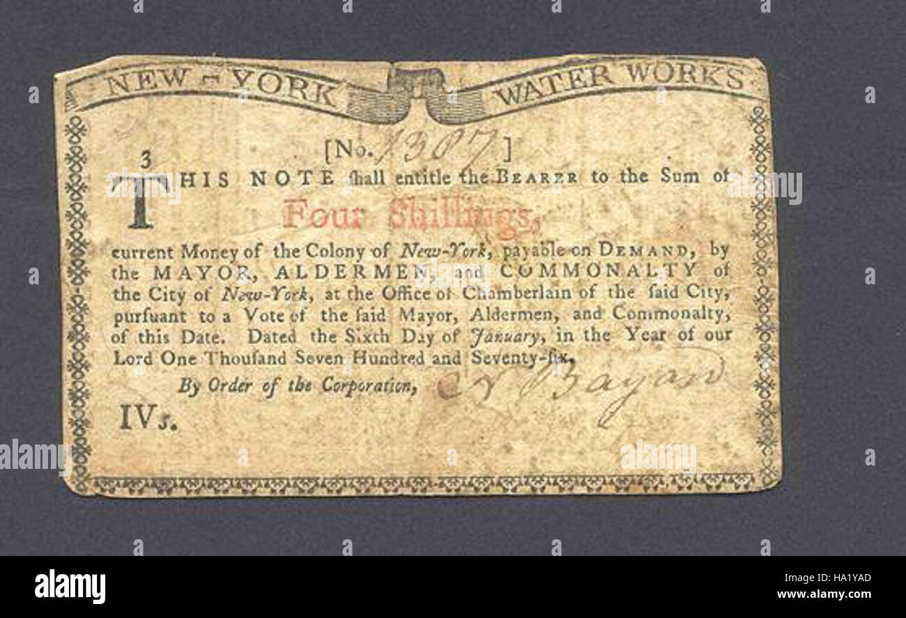 This image shows an historical artifact, a 4 shillings currency note ...