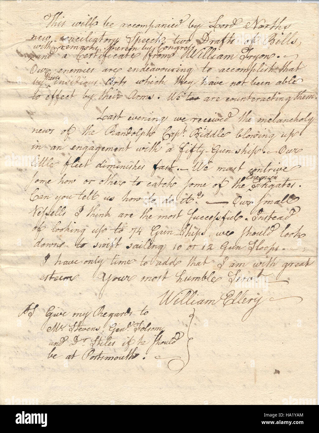 A letter from William Ellery to William Whipple discussing naval stores highlights the ...