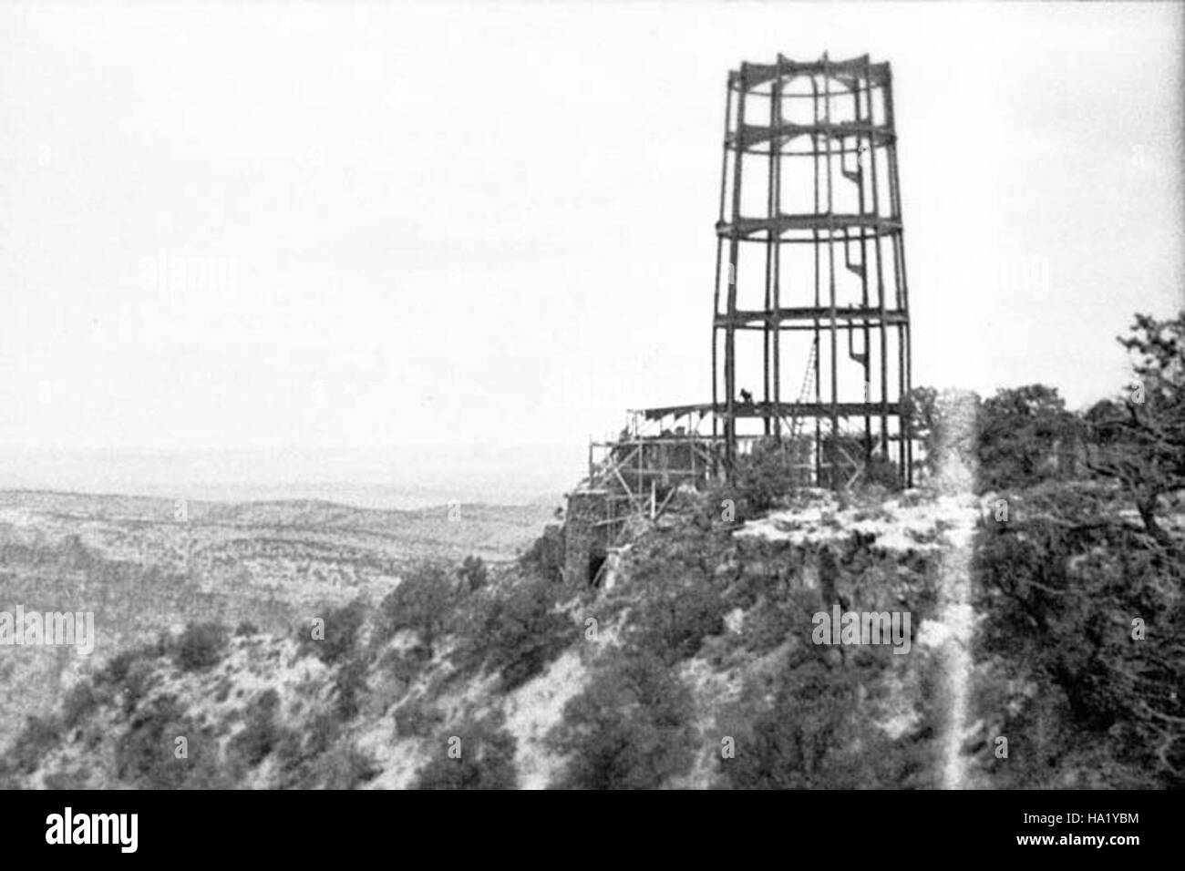 This historic photo shows the construction of the Desert View ...