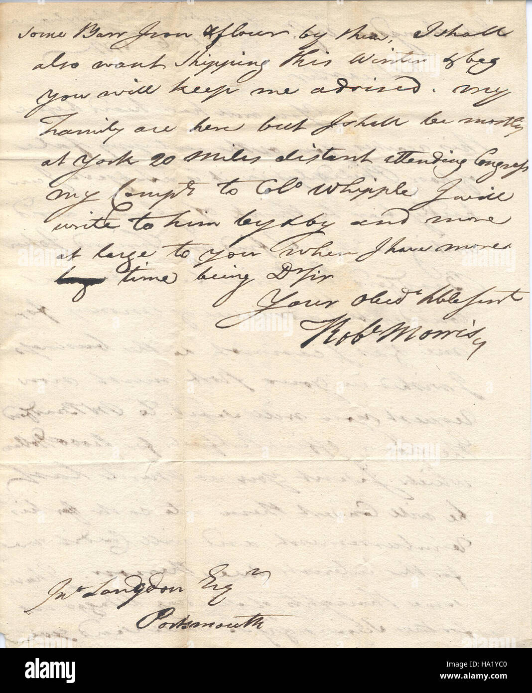 A historical letter from Robert Morris to John Langdon is displayed at ...