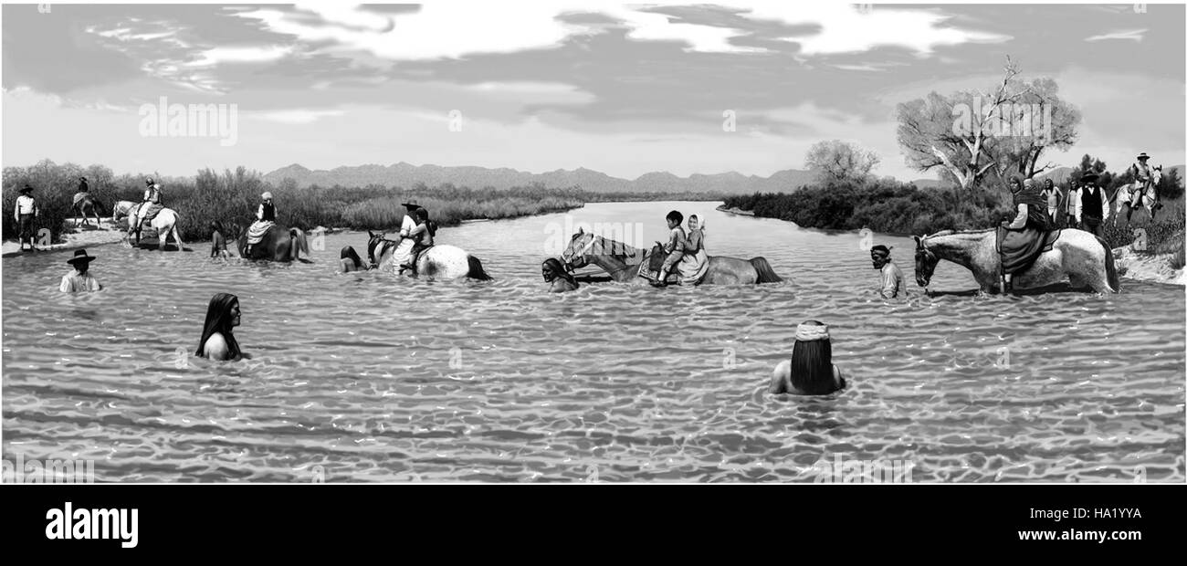 This illustration by Wade Cox depicts Yuma Crossing, an important ...