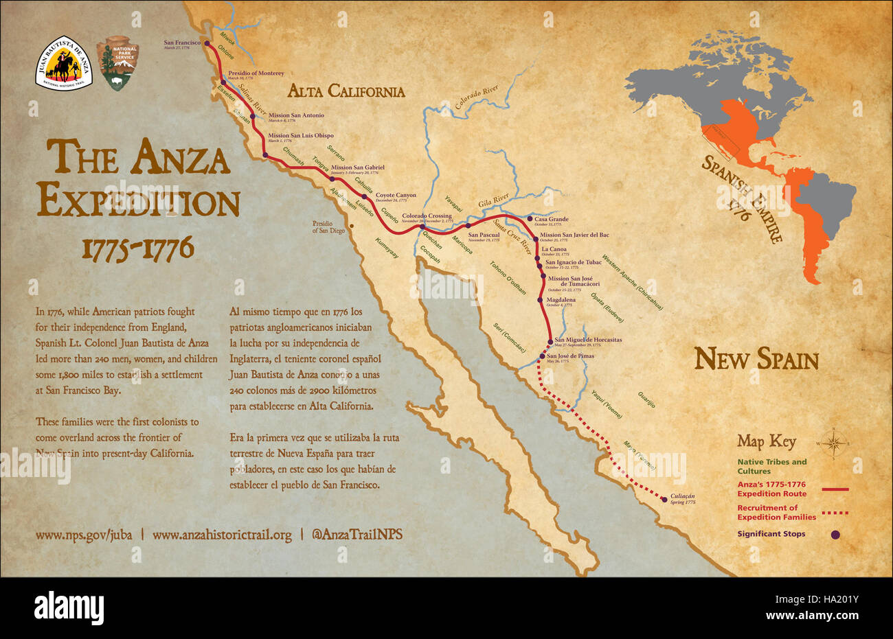 A handout map from the Anza Expedition, detailing the route and key ...