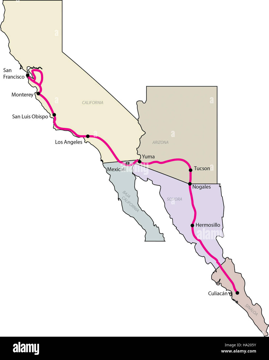 The Anza Expedition Route, stretching across modern Mexico and the ...