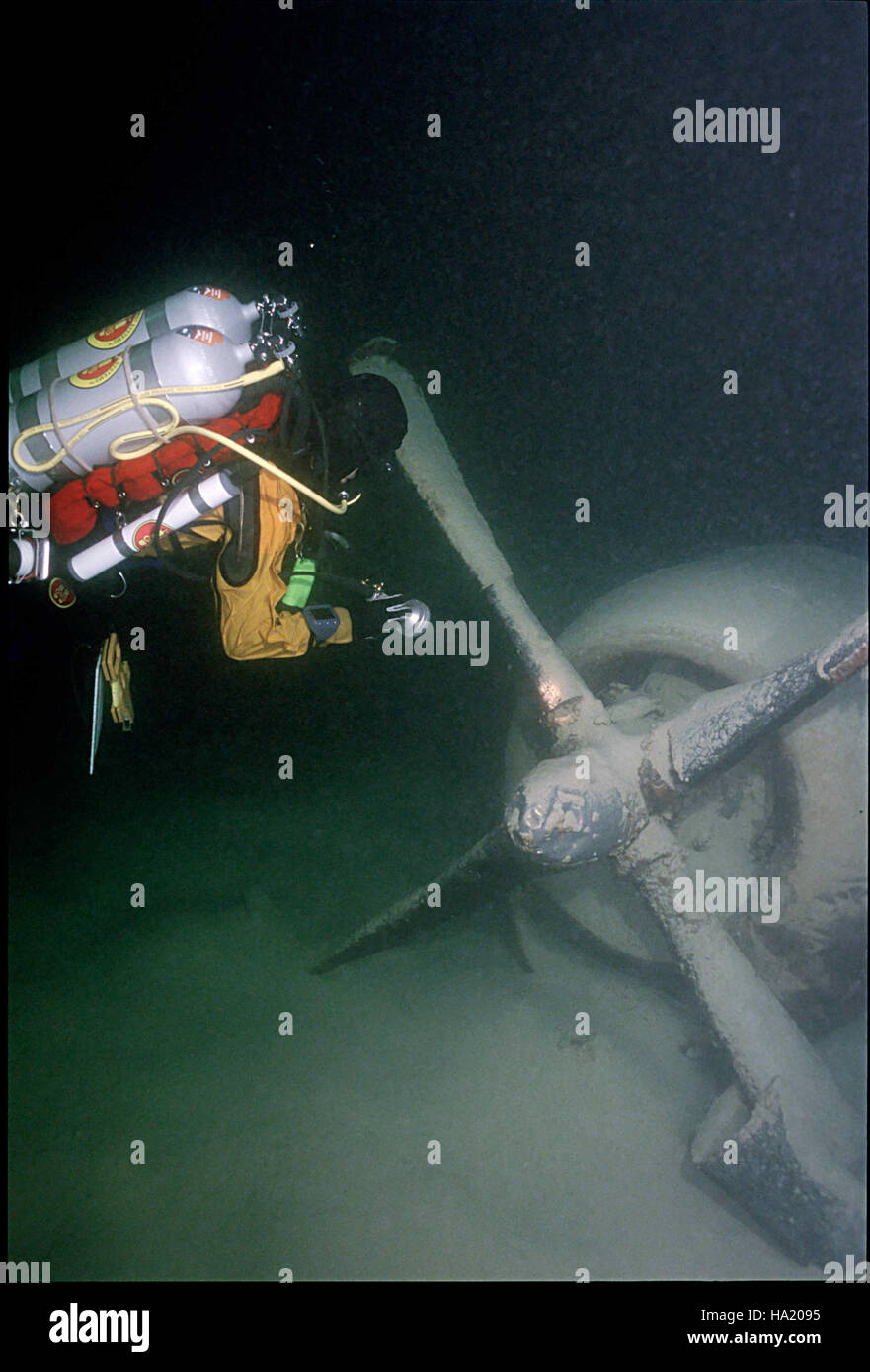 A B-29 Superfortress, an aircraft from World War II, is submerged in ...
