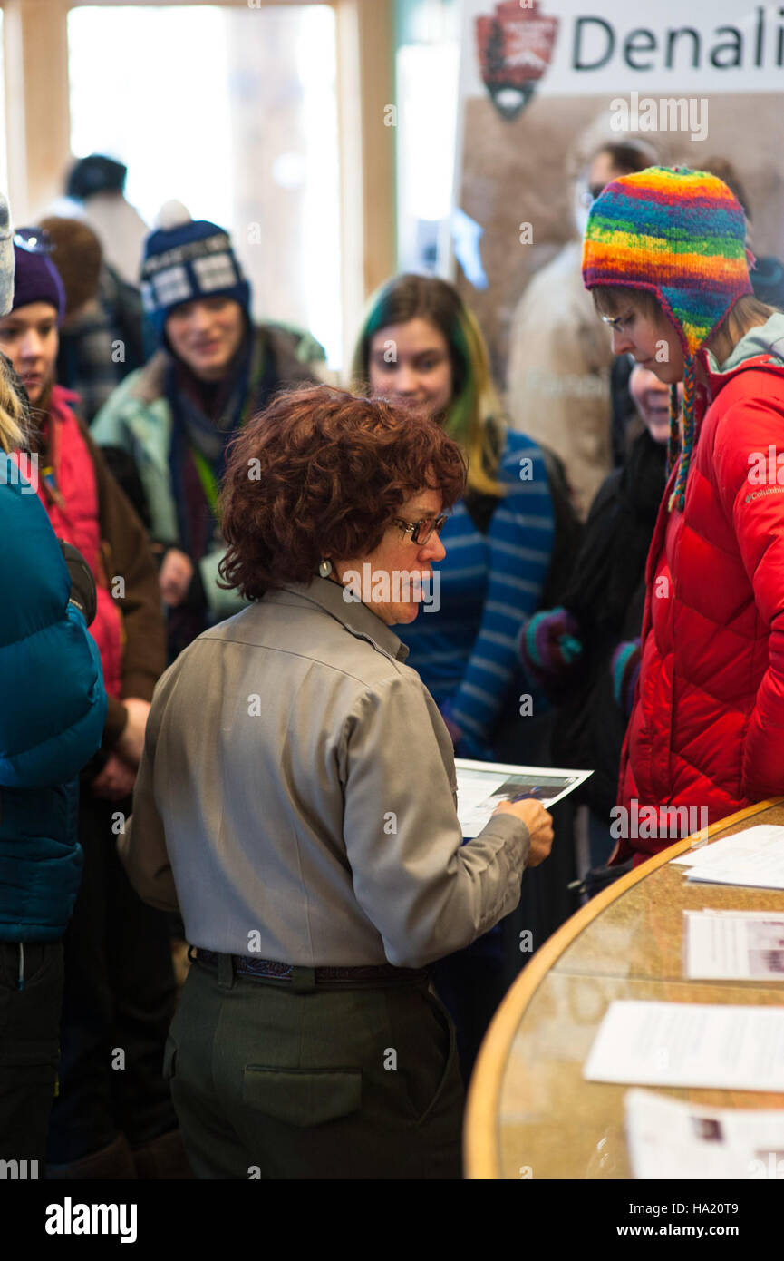 A Denali National Park ranger engages with visitors, sharing knowledge ...