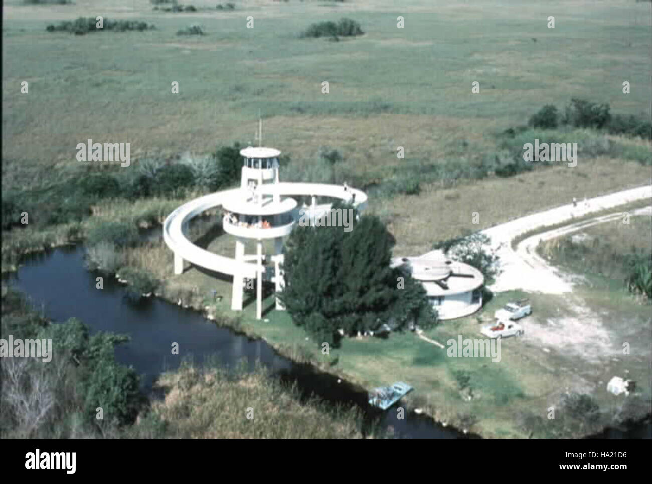 An aerial view of Shark Valley Tower in Everglades National Park ...