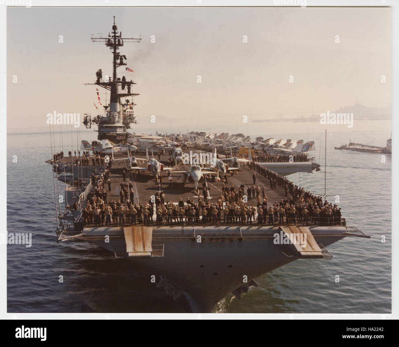 This image shows the U.S. Navy aircraft carrier Coral Sea (CVB-43), a ...