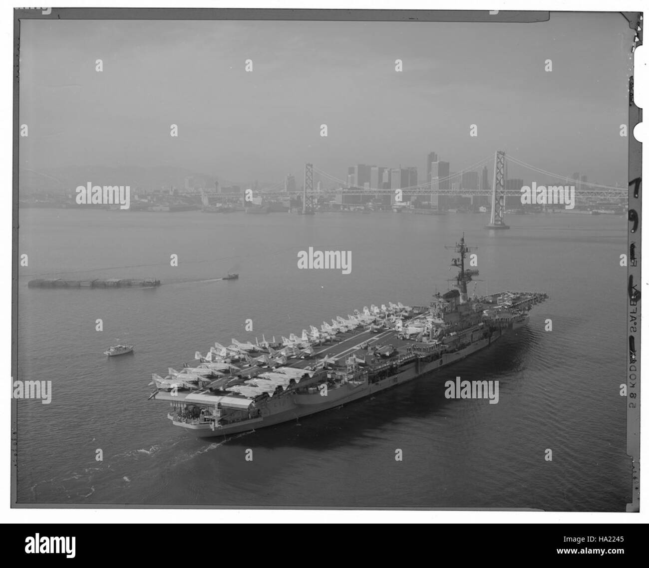 This historical image shows the U.S. Navy aircraft carrier, Coral Sea ...