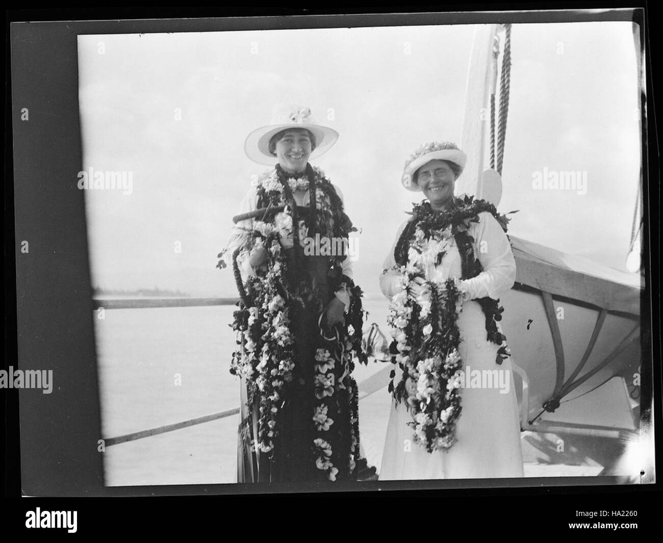 This image depicts two female passengers aboard the Manoa, a merchant ...
