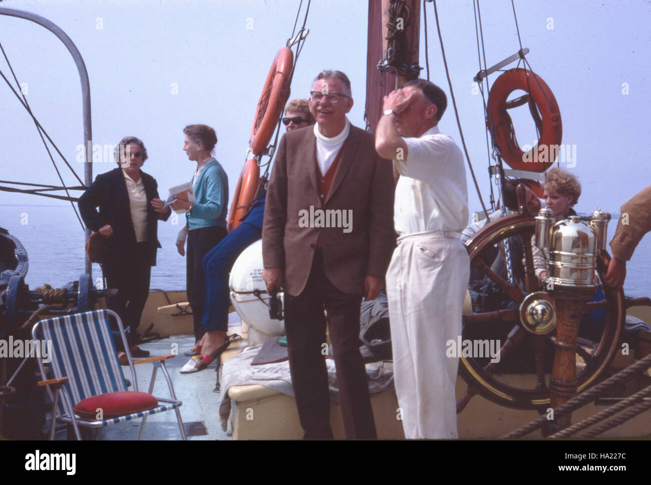 This photograph shows Ron Cleveland aboard the spritsail barge May ...