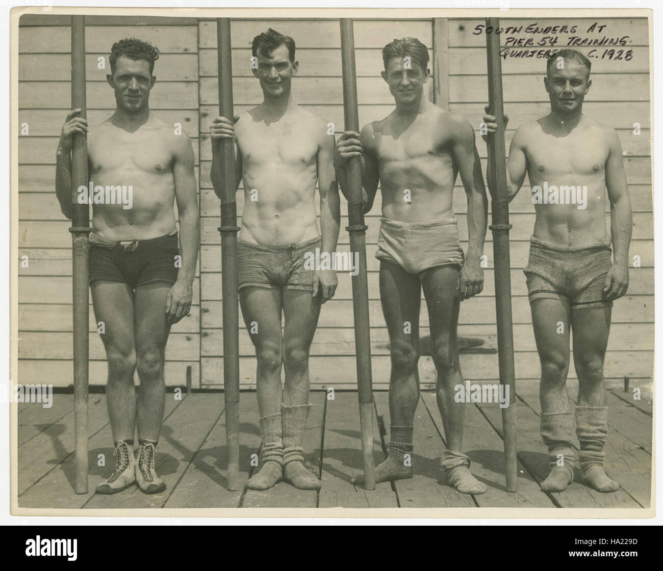 A historic photograph from 1928 showing four individuals in training at ...