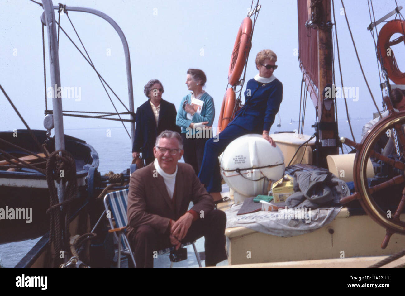 Ron Cleveland aboard the May spritsail barge, a historical vessel ...
