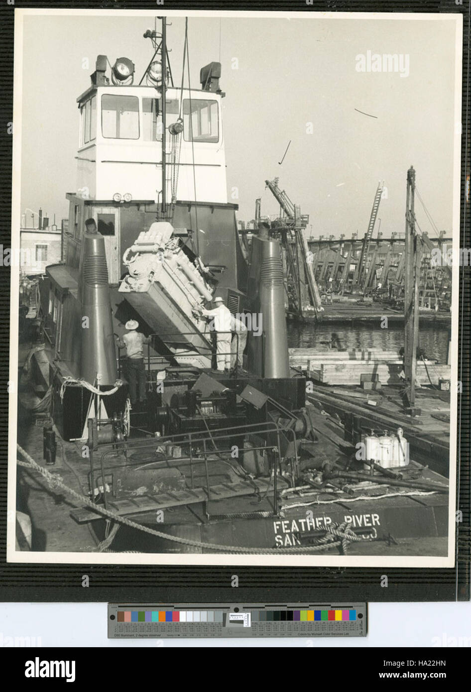 The engine of the tugboat Feather River, built in 1956, is shown being ...