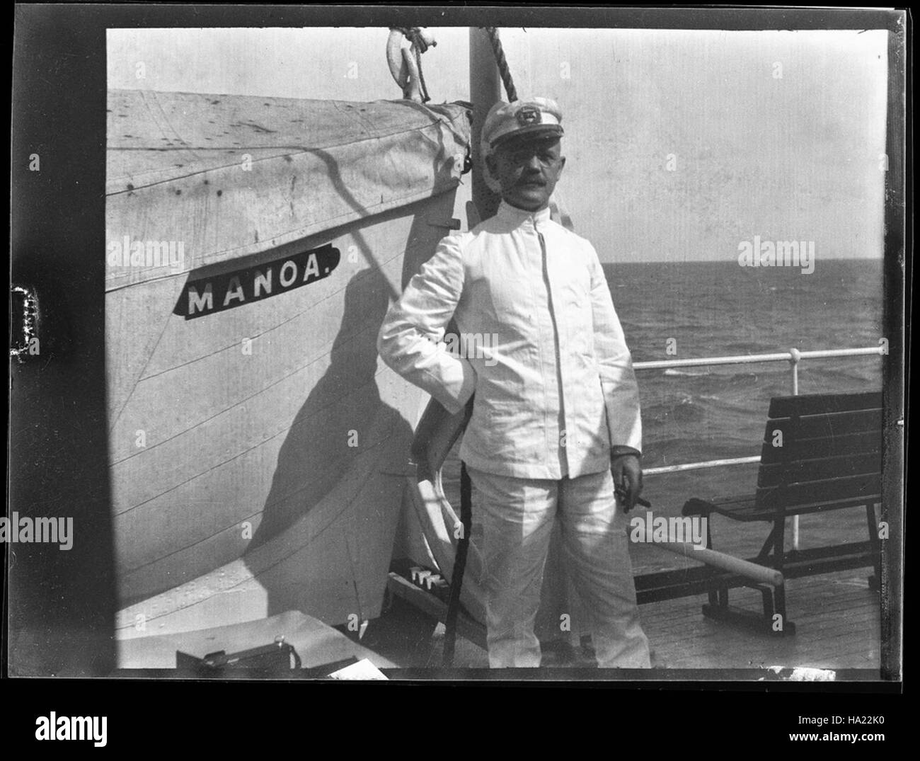 A photograph of Alexander Ryan aboard the Manoa, a merchant vessel ...