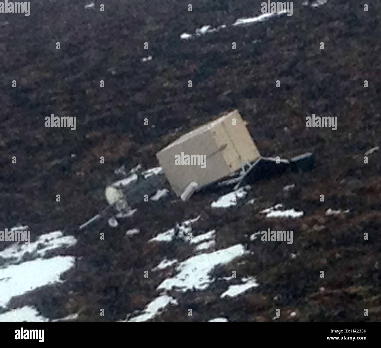 The image shows the remains of a destroyed radio repeater on Dumpling ...