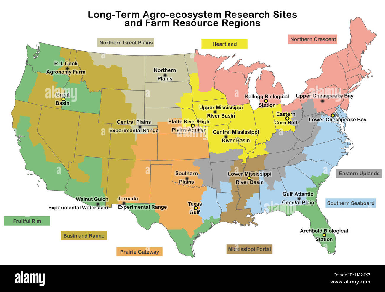 The map illustrates the Long-Term Agro-Ecosystem Research (LTAR) sites ...