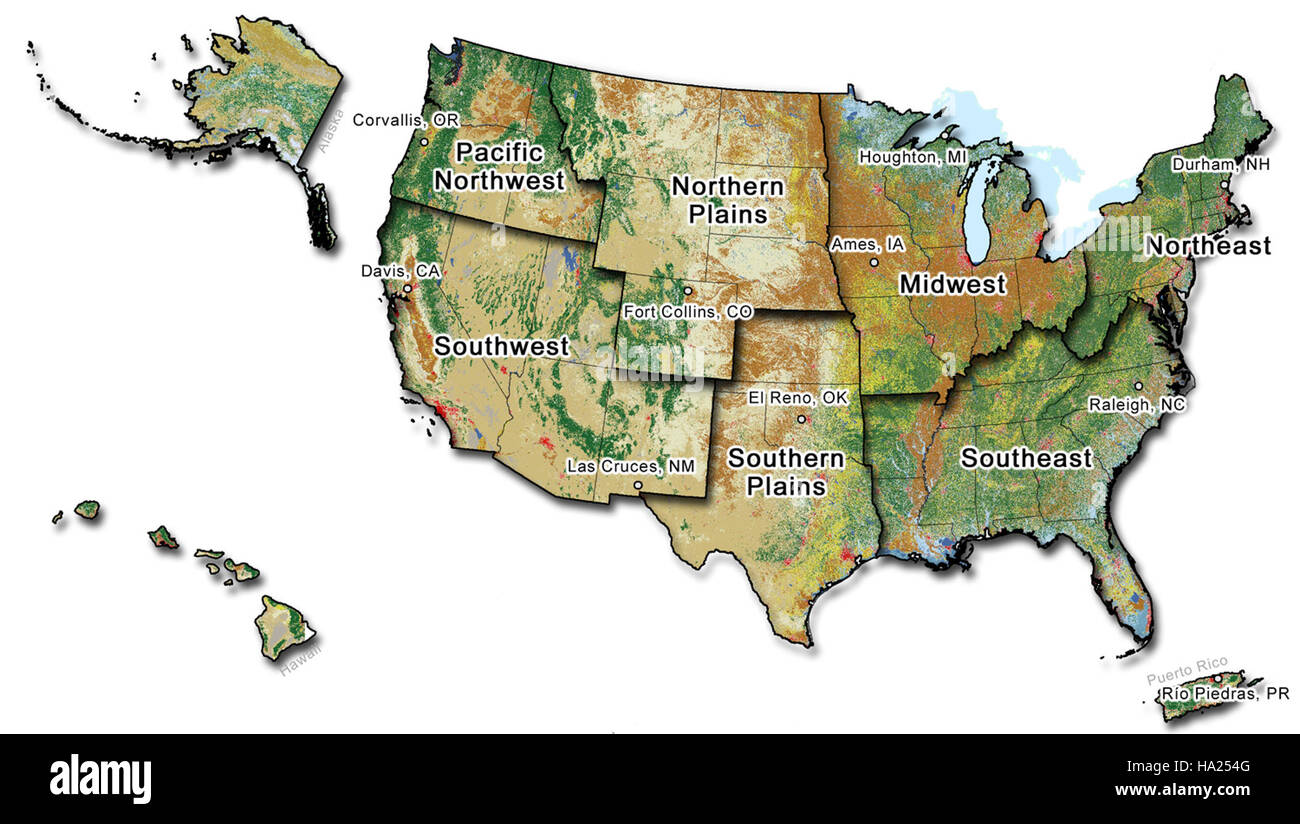 This map shows the locations of the USDA's Climate Hub regions and ...
