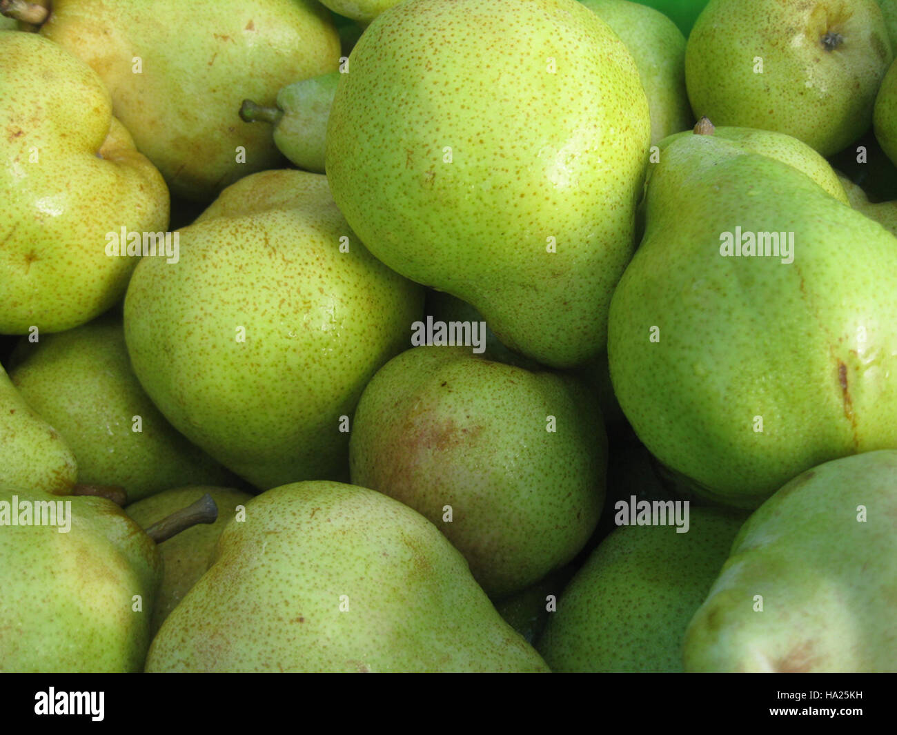 This image of pears stacked together highlights agricultural practices ...