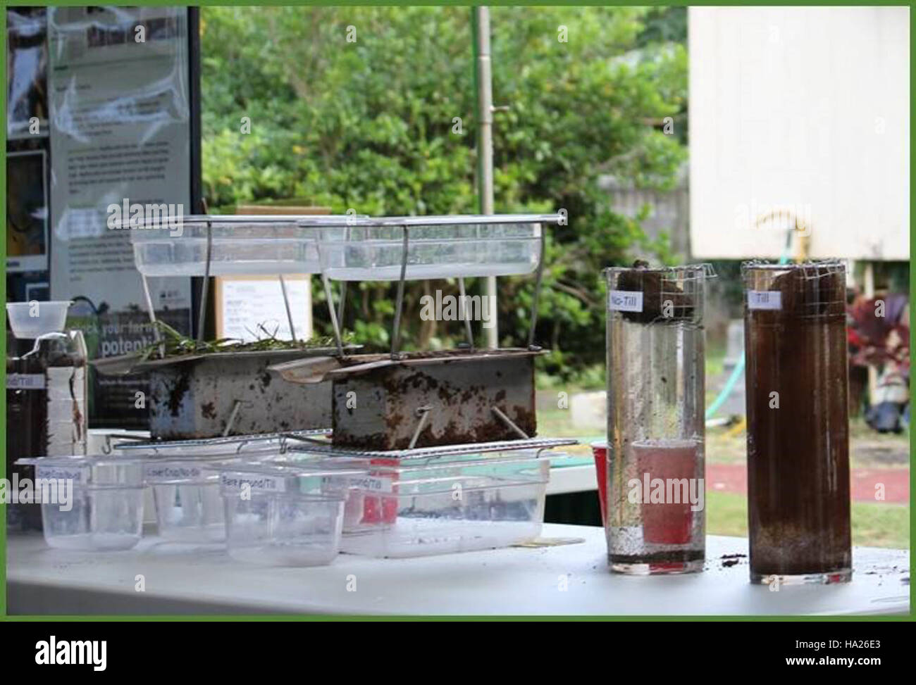 A rainfall simulator demonstrates the effects of precipitation on soil ...