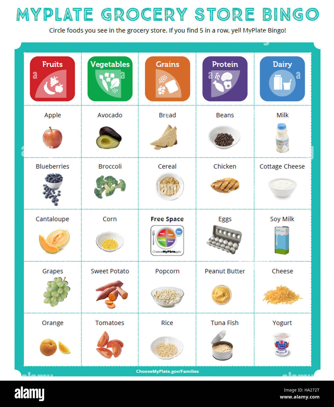 The USDA’s MyPlate Grocery Store Bingo promotes healthy eating habits ...
