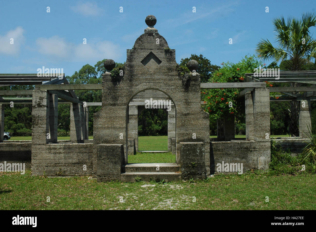 A historic pergola structure located in a national park, providing ...